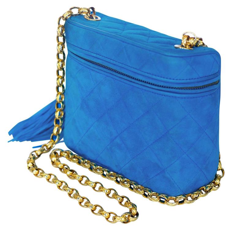 Limited Chanel Blue Suede Shoulder Bag w/ Tassel Zipper at 1stDibs
