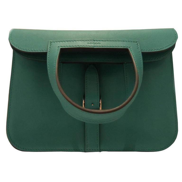 Hermes Mini Halzan Menthe/ Blue-Ish Green Evercolor Leather Satchel Bag ...