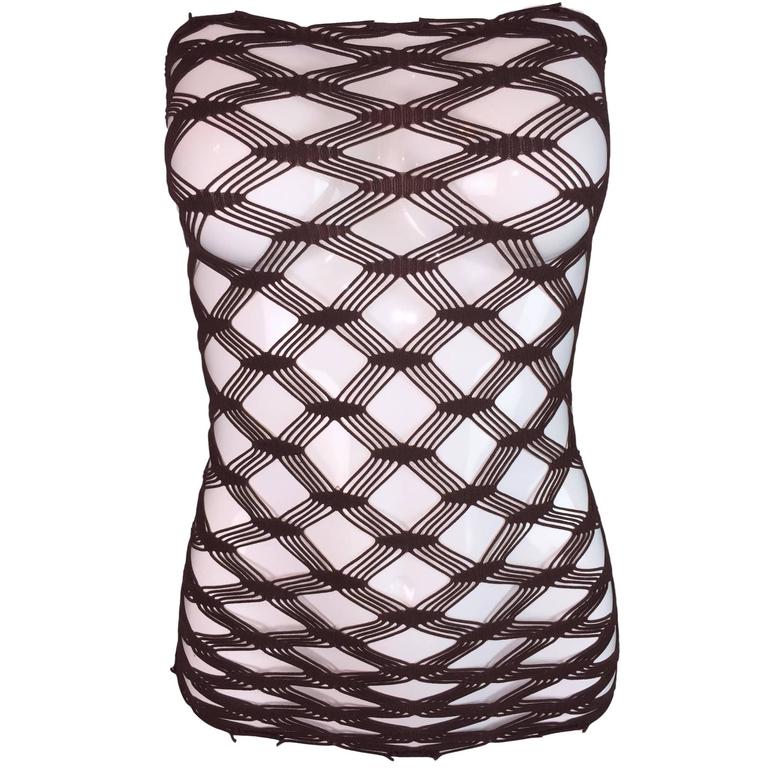 S/S 2001 Jean Paul Gaultier Runway Mesh Fishnet Tube Top Mini Skirt at ...