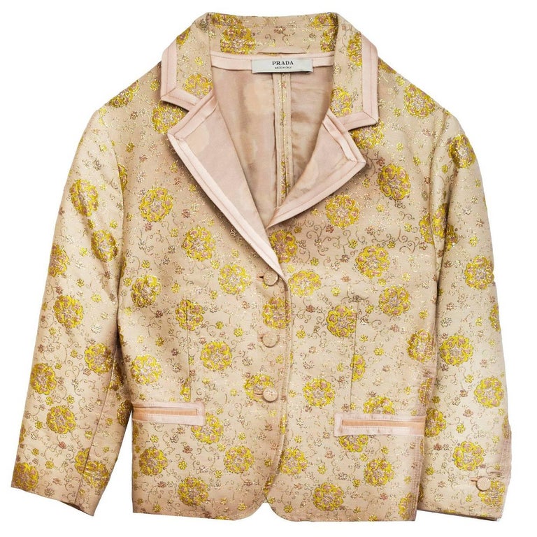 Prada Champagne and Gold Brocade Jacket sz IT40 For Sale at 1stDibs