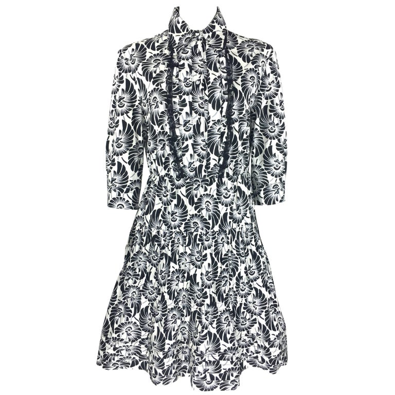 Prada 2016 Black and White Bold Print Stretch-cotton Poplin Dress at ...