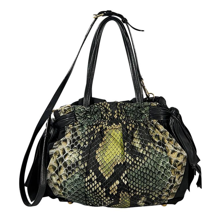 Green Prada Snake-Printed Tessuto Satchel at 1stdibs