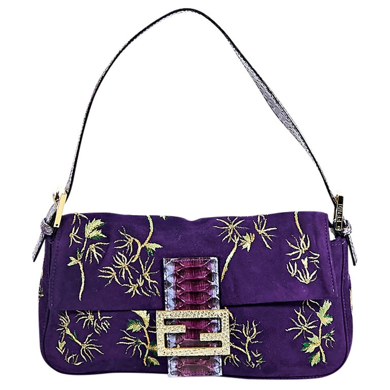 Purple Fendi Suede and Python Baguette Bag at 1stDibs