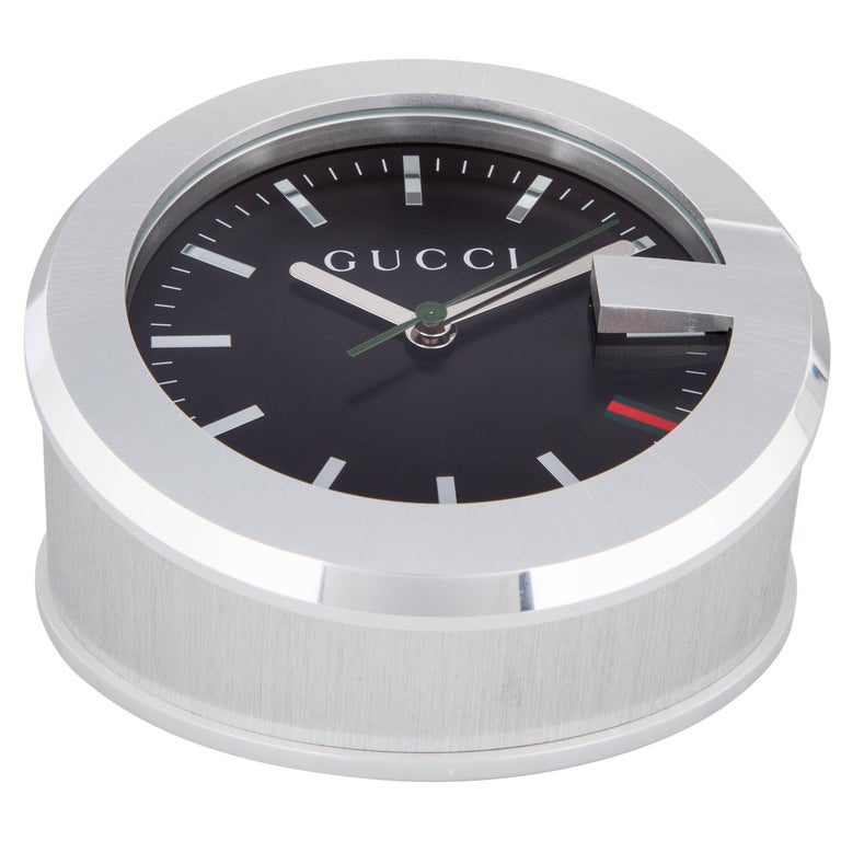 Gucci New Men's Silver Stainless Steel Table Desk Clock in Box at ...