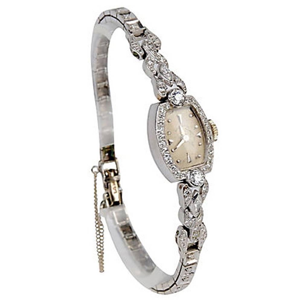 Hamilton Platinum and Diamond Wrist Watch For Sale at 1stDibs