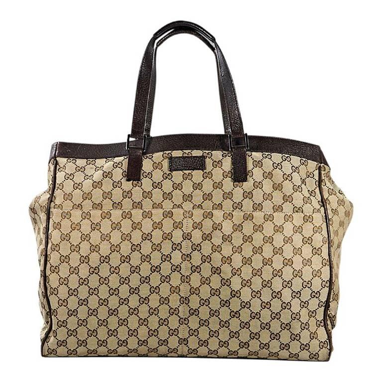 Tan Gucci Canvas GG Tote Bag at 1stDibs