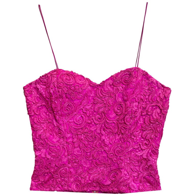 Carolina Herrera Pink Lace Spaghetti Strap Top sz US4 For Sale at 1stDibs