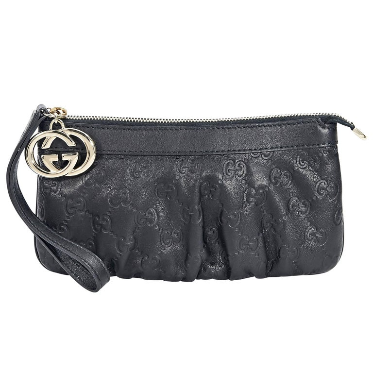 Black Gucci Embossed Guccissima Wristlet at 1stDibs