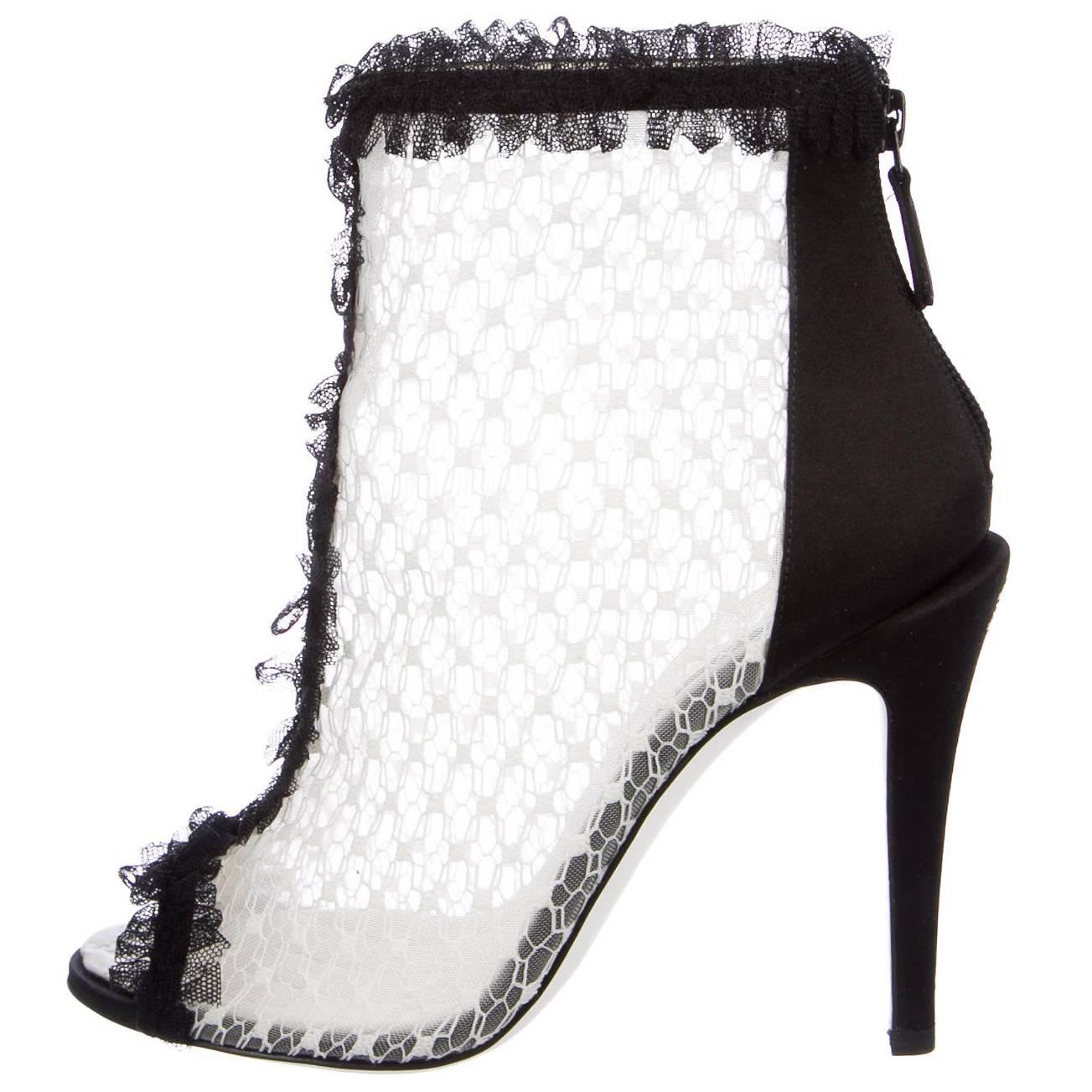 Chanel New Black Satin Lace Mesh Silver Charm Evening Ankle Booties ...