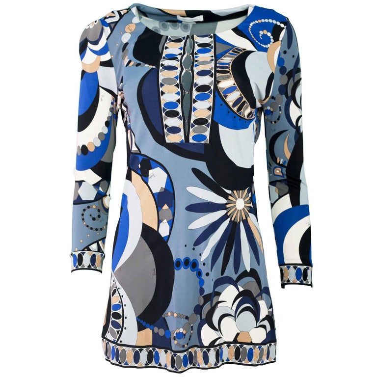 Emilio Pucci Blue, Black and Brown Longsleeve Tunic Sz 10 For Sale at ...