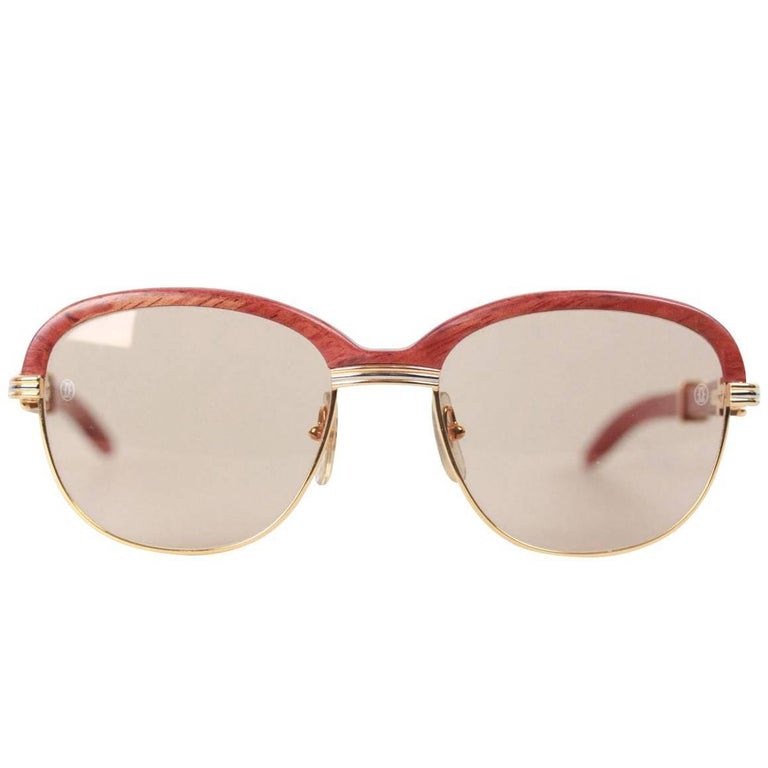 CARTIER Paris MALMAISON Palisander ROSEWOOD Rare Gold Sunglasses 56-19 ...