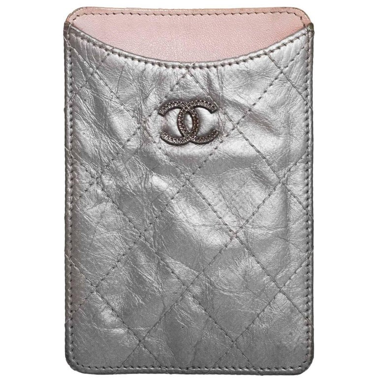 Chanel Silver Distressed Quilted Brilliant Cell Phone Case/Card Holder ...