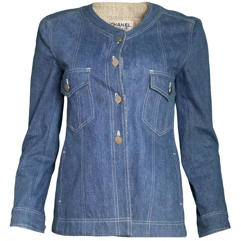 Chanel 1999 Blue Denim Jacket Sz FR38 For Sale at 1stDibs
