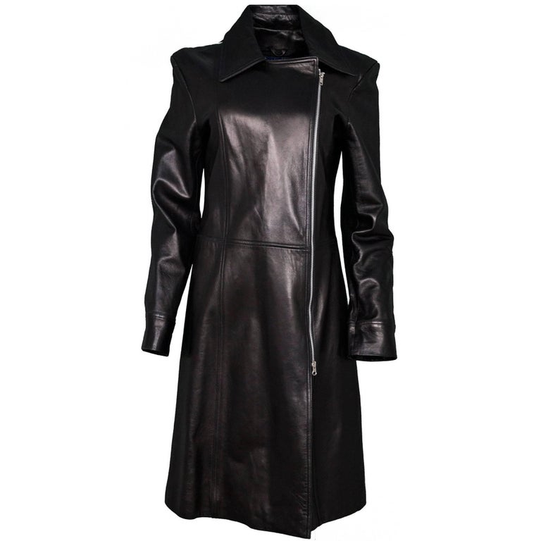 Rachelle Black Leather Zip Moto Coat Sz L For Sale at 1stDibs