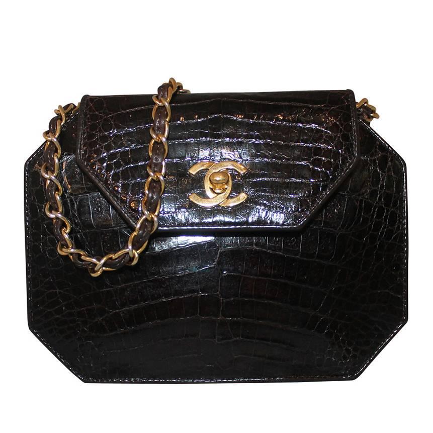 Chanel Chocolate Brown Crocodile Handbag For Sale at 1stdibs