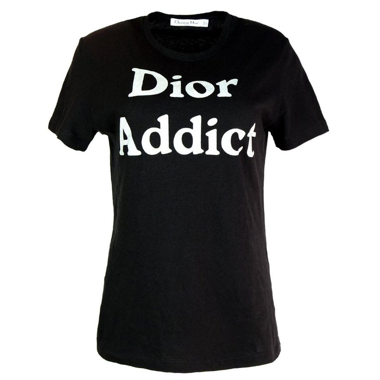 Christian Dior Black Logo DIOR ADDICT T-Shirt sz S For Sale at 1stDibs
