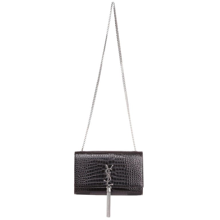 YSL Saint Laurent Medium Croc-embossed Kate bag with tassel at 1stDibs ...