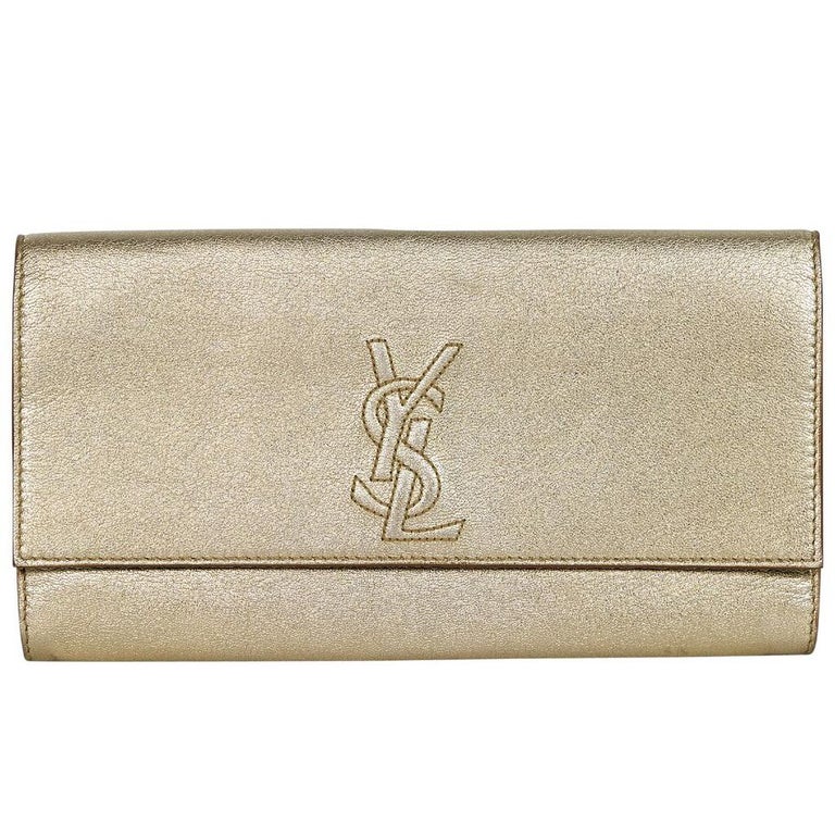 Metallic Gold Yves Saint Laurent Leather Clutch For Sale at 1stDibs