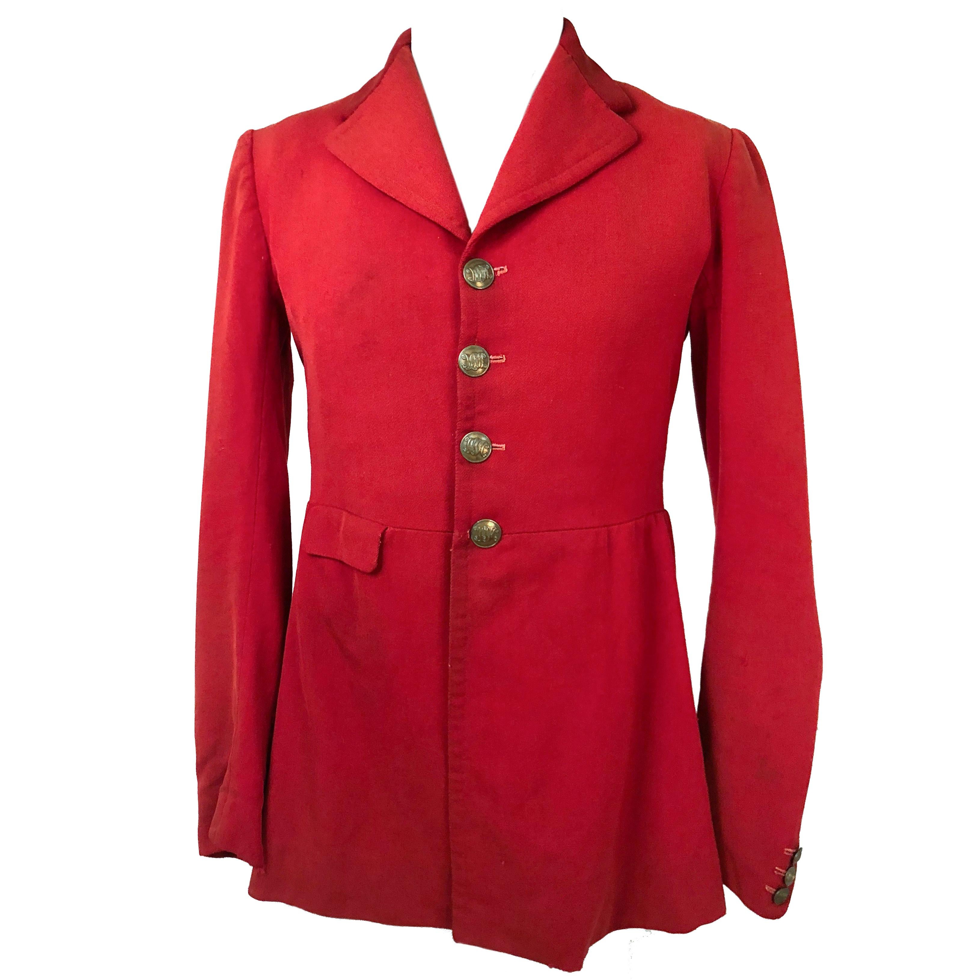 1930s Red Equestrian Coat with Solid Brass Buttons at 1stDibs