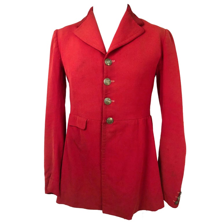 1930s Red Equestrian Coat with Solid Brass Buttons at 1stDibs