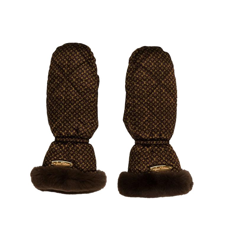 Louis Vuitton Monogram New in Box Igloo Mittens Totally Lined in Fur at ...