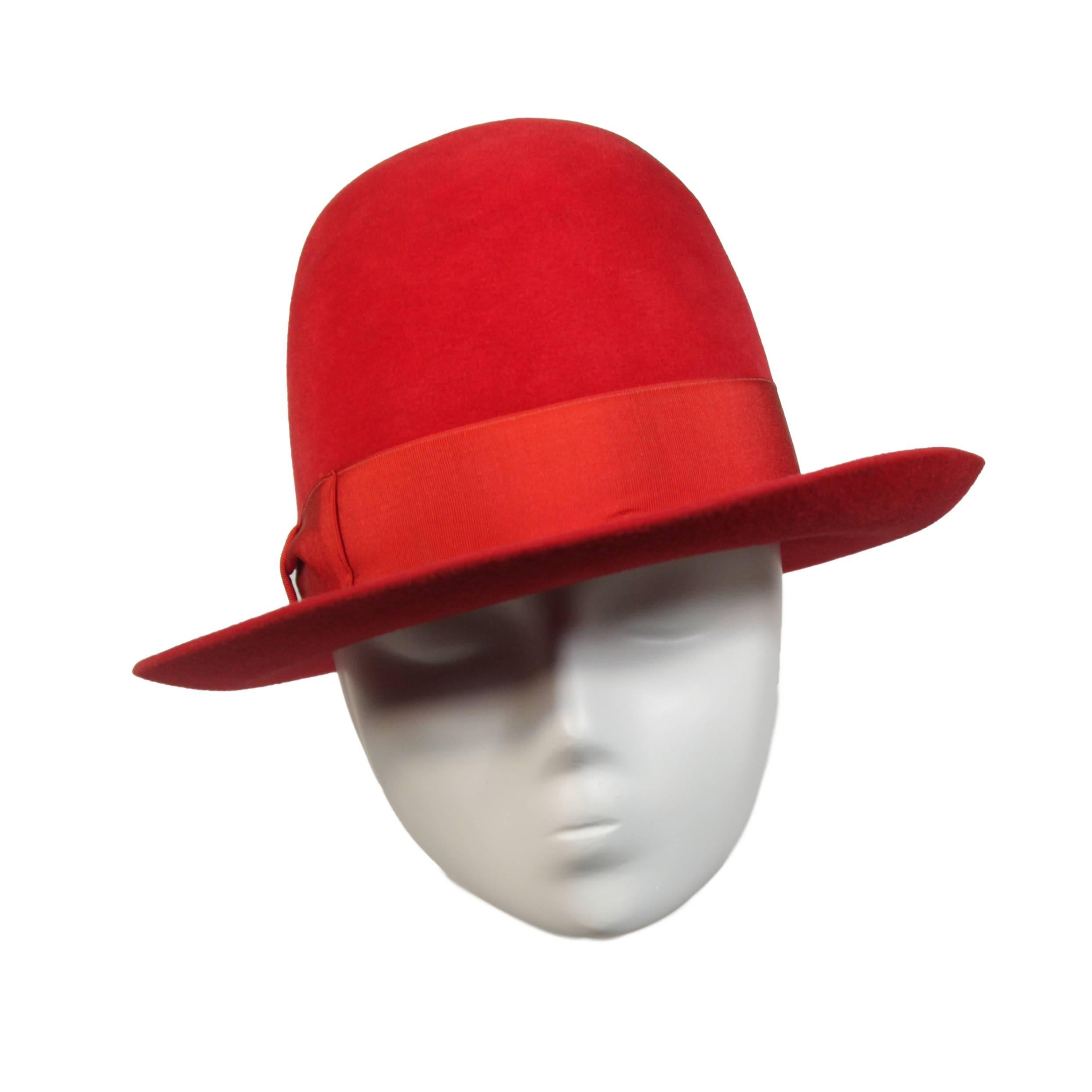 Borsalino Italy Plush Red Felt Fedora Size 6 3/4 55cm at 1stDibs