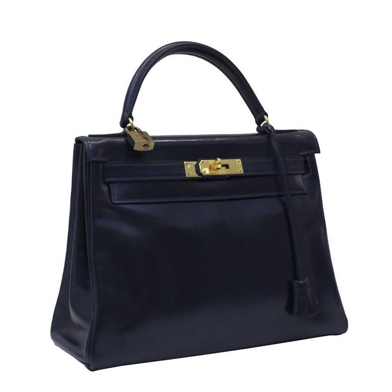 1972 Hermes Navy Blue Box Supple Leather 28cm Kelly Bag at 1stDibs ...