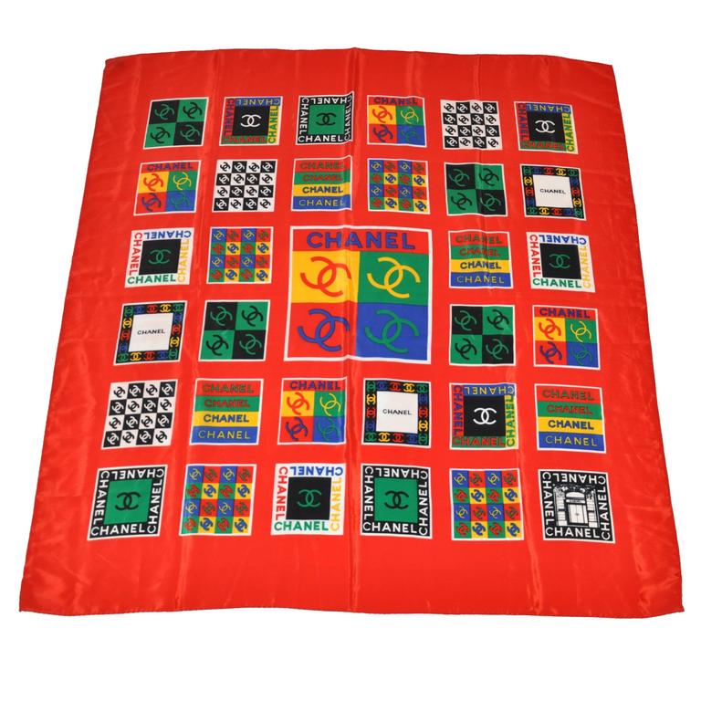 Chanel Multi-Color Signature Logo Silk Scarf at 1stDibs | chanel ...