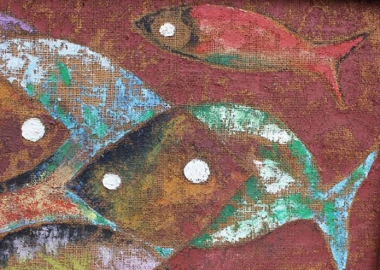 Unknown - Mid-Century Modern Abstract Cubist Fish Painting at 1stDibs