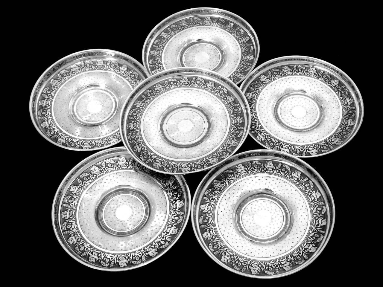 Compere Ornate French Sterling Silver Six Coffee Tea Cups with Saucers ...