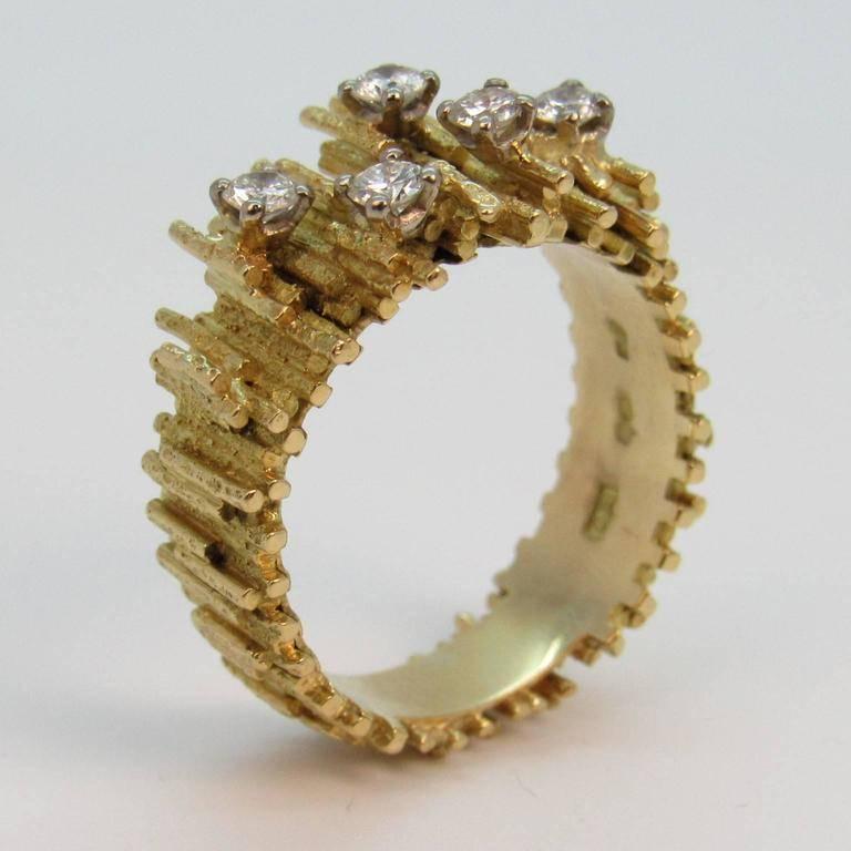 Mid-Century Modern Brutalist Diamond Yellow Gold Ring at 1stDibs ...