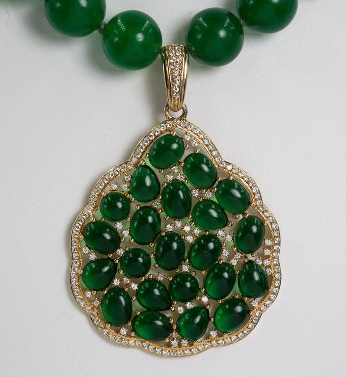 Faux Imperial Jade Diamond Sterling Pendant Necklace For Sale at 1stDibs