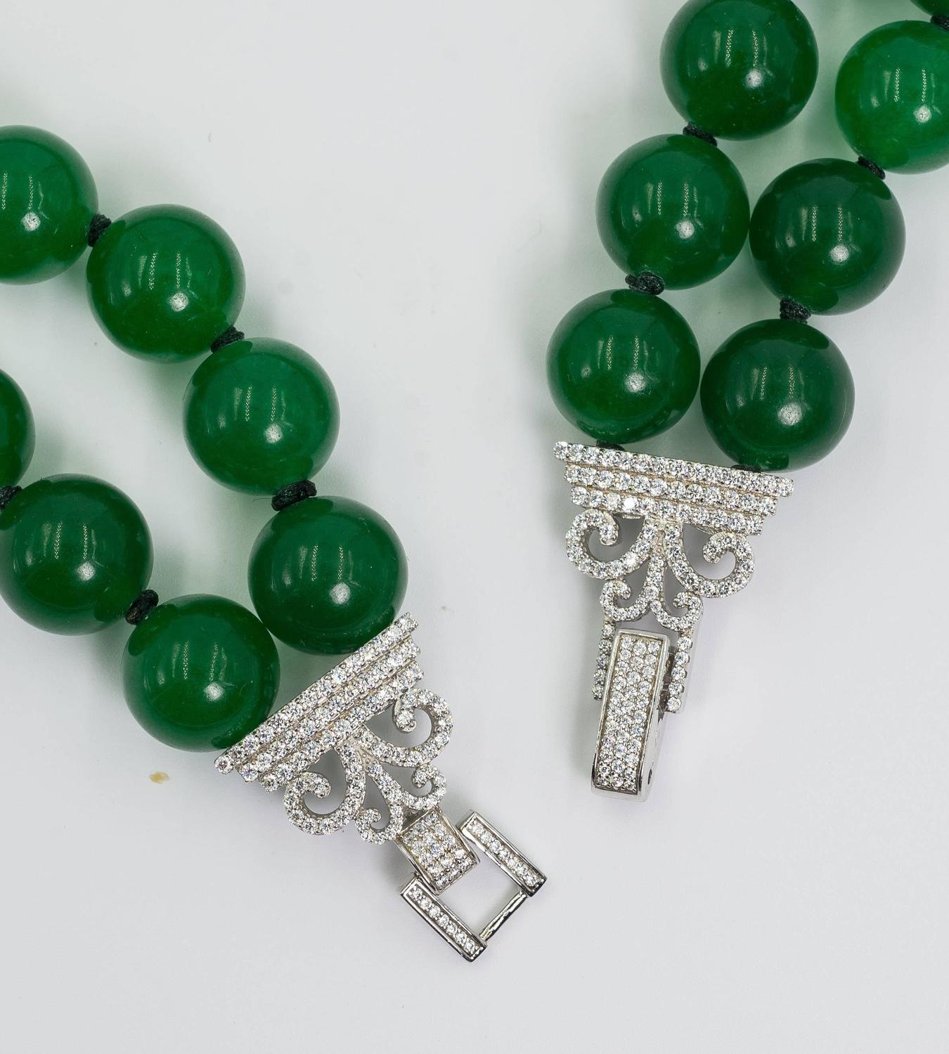 Elegant Two Strand Faux Imperial Jade Bead Necklace at 1stdibs