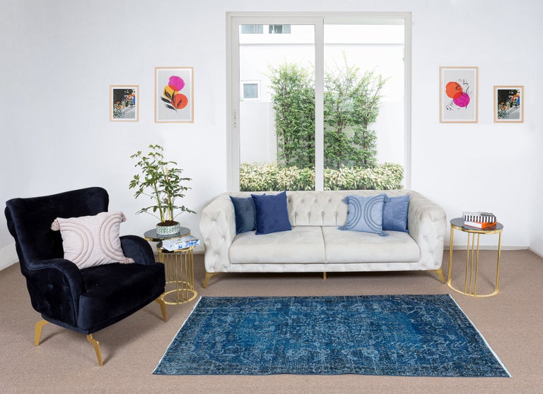 3.7x7 Ft Handmade Turkish Accent Rug in Navy Blue. Modern Dark Blue ...