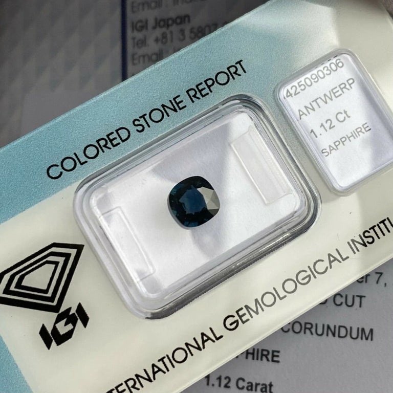 1.12ct Deep Blue Sapphire IGI Certified Square Cushion Cut Loose Gem ...