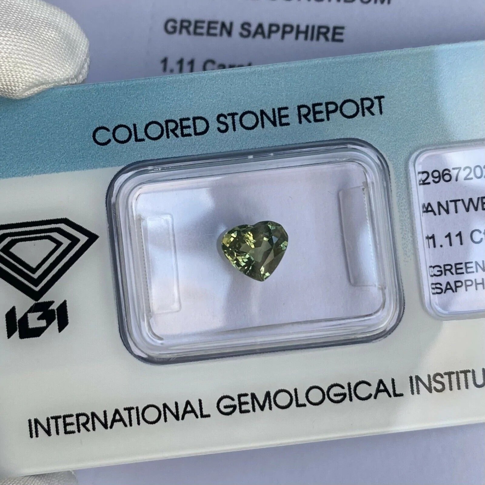 1.13ct Unique Olive Green Yellow Untreated Heart Cut Sapphire Gem IGI ...