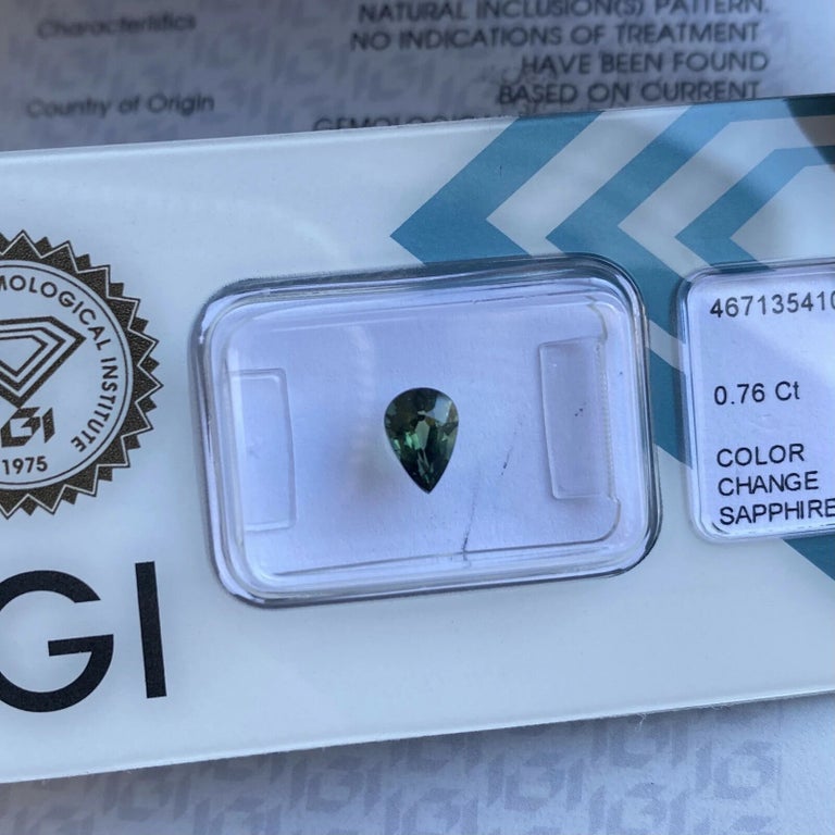 Unheated Australian Colour Change Sapphire Green Blue IGI Certified Pear Cut For Sale at 1stDibs