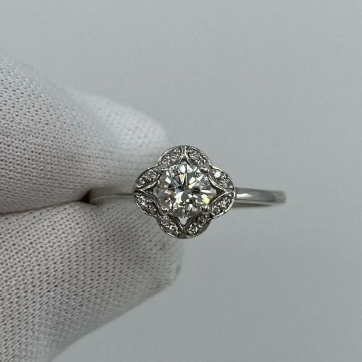 GIA Certified 0.40 Carat F VS2 Diamond 18 Karat White Gold Halo Ring ...