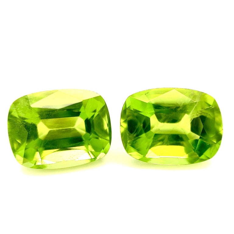 7.82ct Pair Vivid Green Natural Peridot Cushion Cut Loose Gemstones For ...