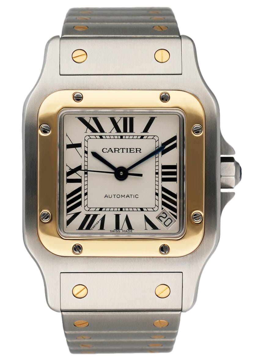 Cartier Santos Galbee 18k Yellow Gold Steel White Dial Mens Watch ...