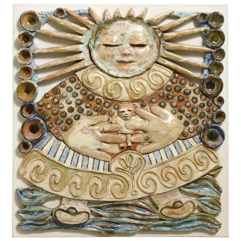 Huge Ceramic Wall Art Decoration "Moon Child" Sculpture at 1stDibs