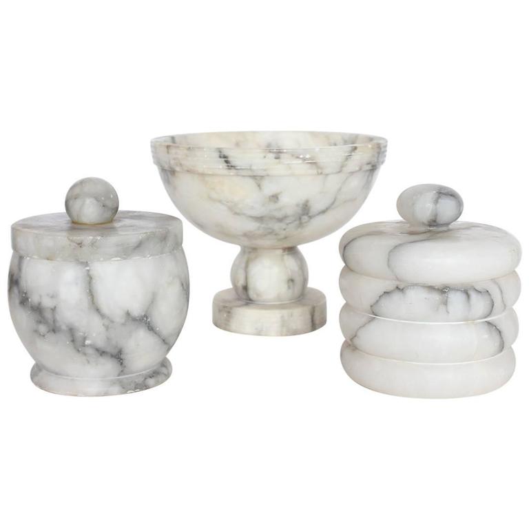 Collection of Vintage Italian Alabaster Boxes and Footed Bowl at 1stDibs