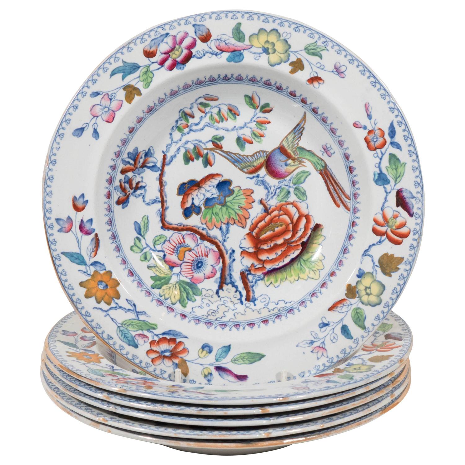 Set of 14 Mason's "Flying Bird" Pattern Ironstone Soup Dishes at 1stdibs