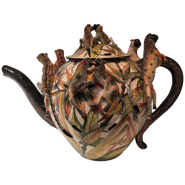 Monkey Teapot Ceramic Sculpture by Ardmore from South Africa at 1stDibs ...