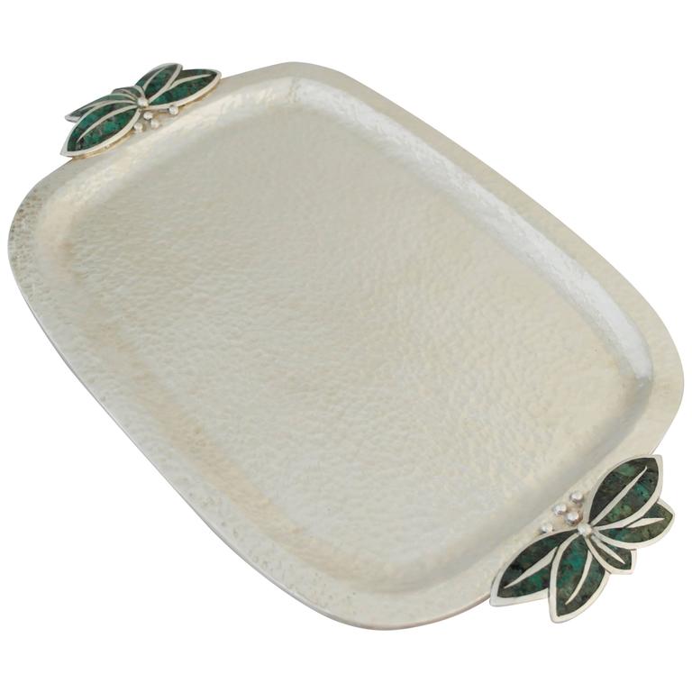 Los Castillo Silver Plate Butterfly Motif Tray at 1stDibs