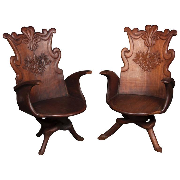 Pair of 19th Century Art Nouveau Gaudi Style Spanish Armchairs For Sale ...