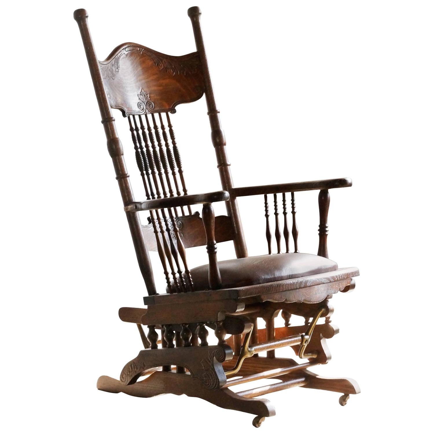 19th Century Victorian Platform Glider in Oak and Brass at 1stdibs