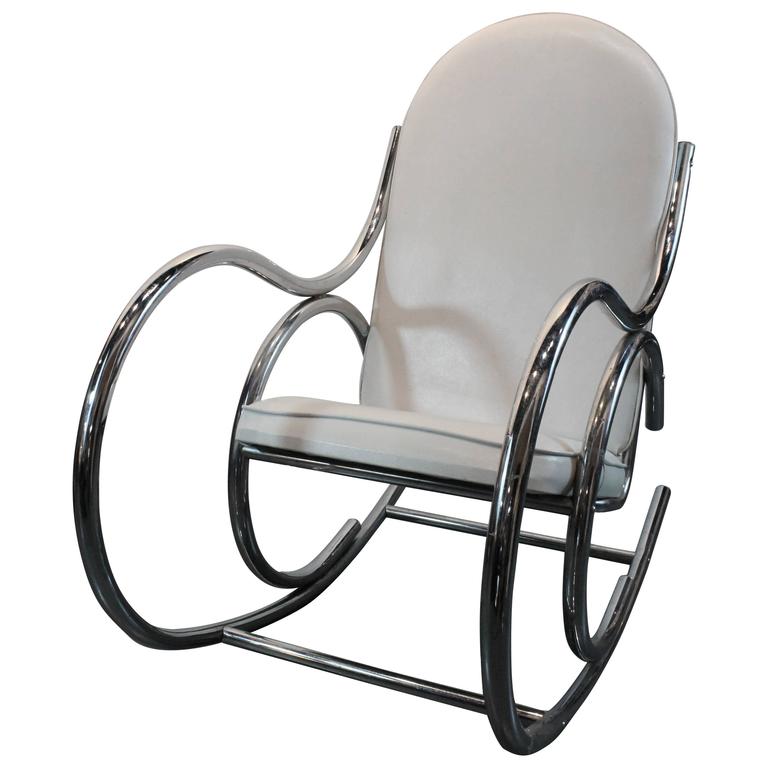 1970's Chrome Sculptural Rocking Chair For Sale at 1stDibs
