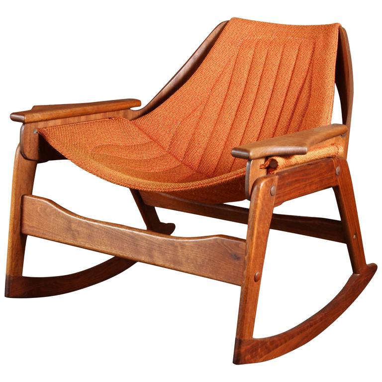 Rare Jerry Johnson Midcentury Walnut Rocking Chair at 1stDibs