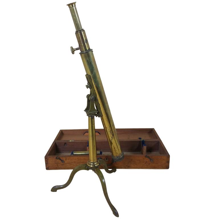 Victorian Brass Extending Telescope with Tripod and Fitted Box at 1stDibs